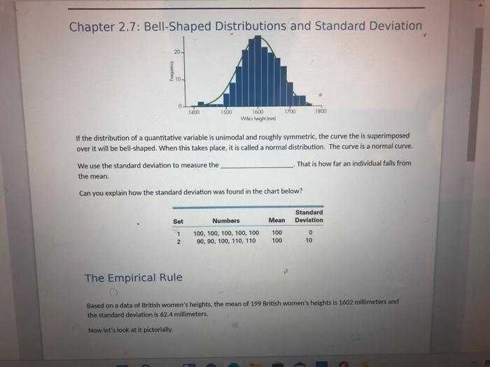 Solved Chapter 2.7: Bell-Shaped Distributions and Standard | Chegg.com