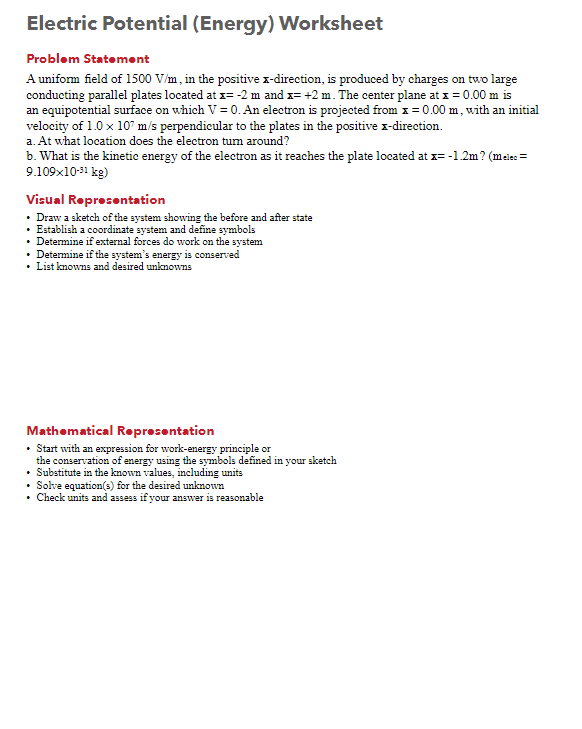 Solved Electric Potential (Energy) ﻿WorksheetProblem | Chegg.com