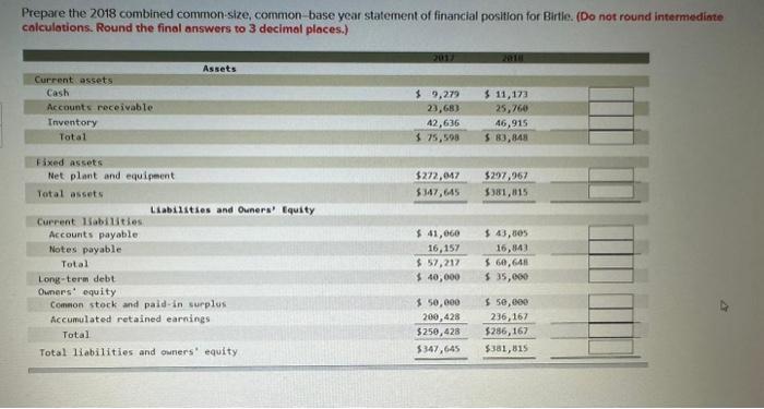 Solved Prepare the 2018 combined common-size, common-base | Chegg.com