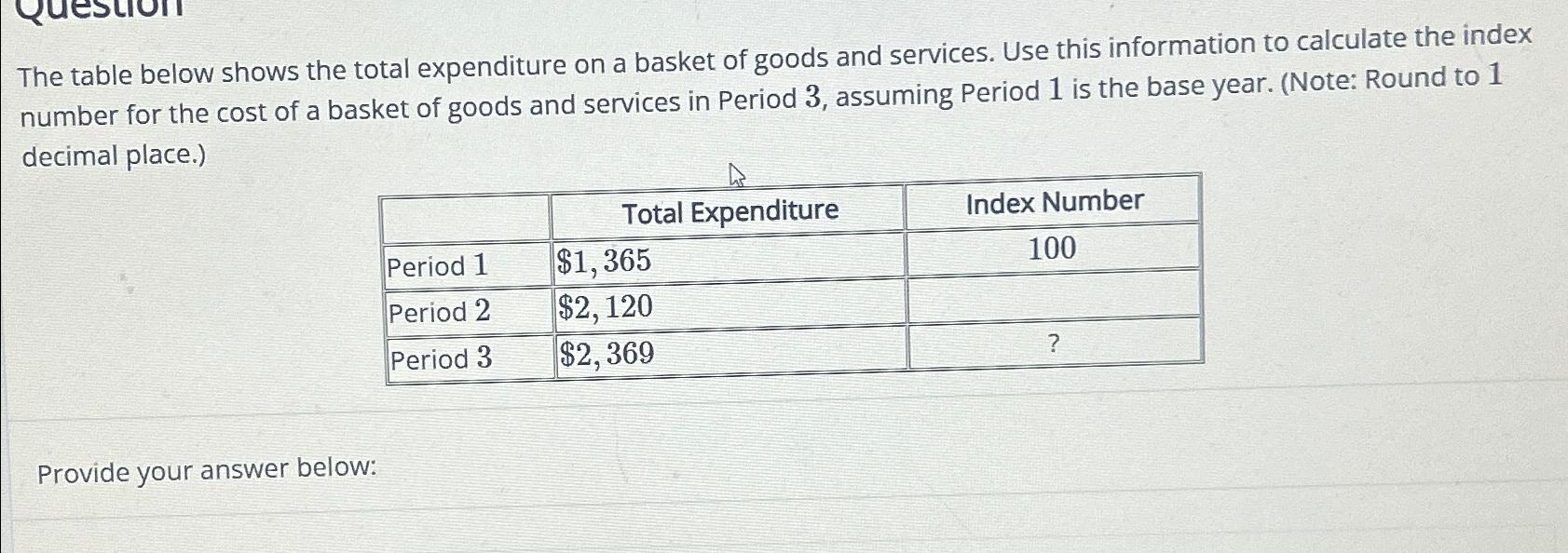Solved The table below shows the total expenditure on a | Chegg.com