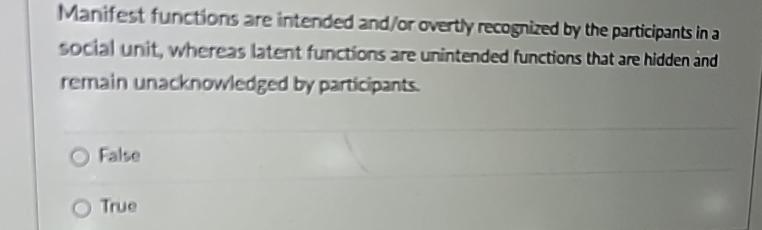 Solved Manifest functions are intended and/or overtly | Chegg.com