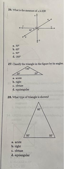 Solved 26. What is the measure of ∠AXB ? a. 30∘ b. 60∘ c. | Chegg.com