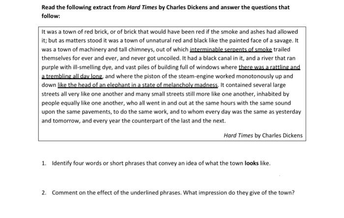 Read the following extract from Hard Times by Charles | Chegg.com