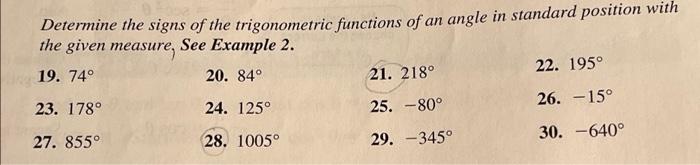 Solved Determine the signs of the trigonometric functions of | Chegg.com