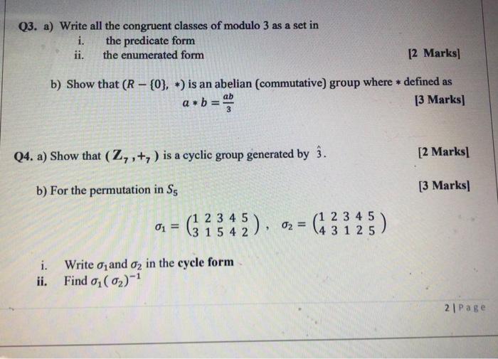 Solved Q3. a) Write all the congruent classes of modulo 3 as | Chegg.com