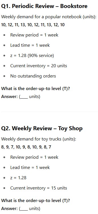 Solved 1Calculate the appropriate order-up-to level for a | Chegg.com