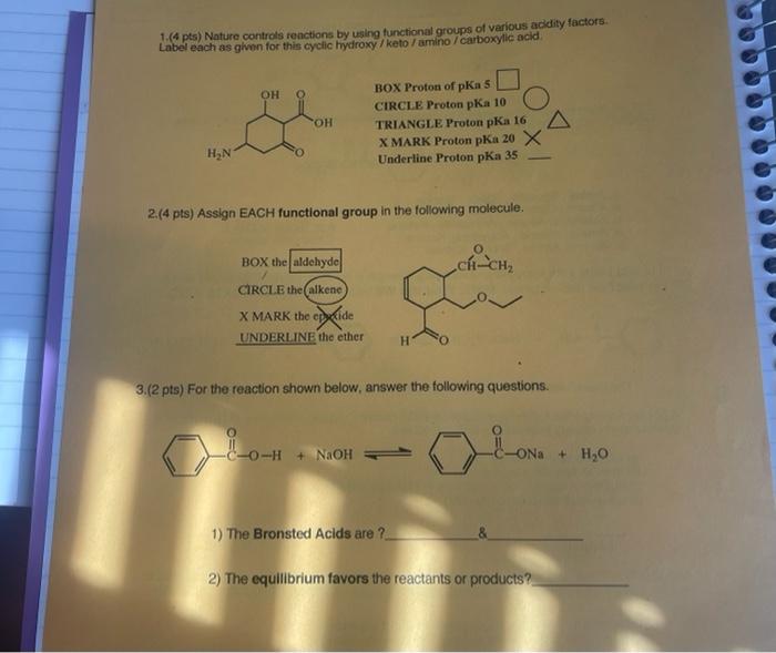 Solved 1.(2 pts) What are the approximate pKa values of | Chegg.com
