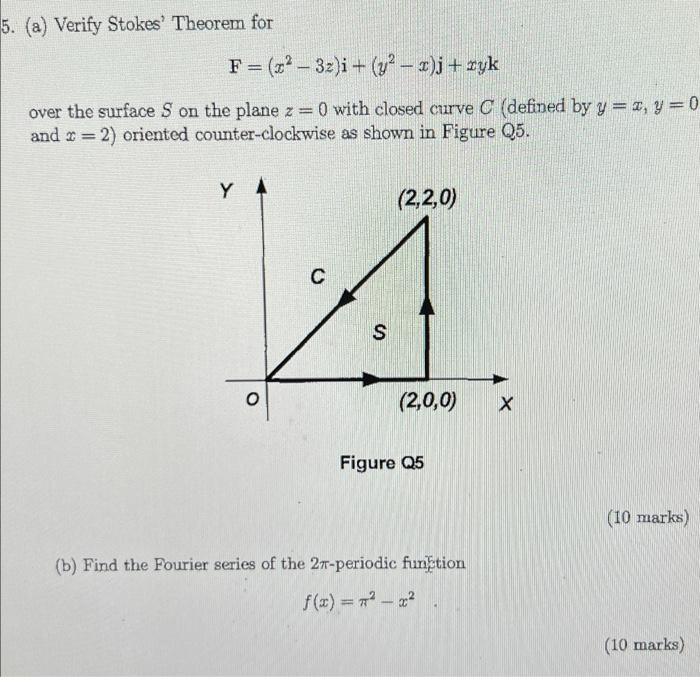 Solved (a) Verify Stokes' Theorem for F=(x2−3z)i+(y2−x)j+xyk | Chegg.com
