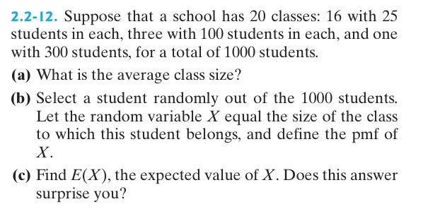 Solved 2.2-12. Suppose that a school has 20 classes: 16 with | Chegg.com