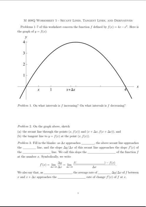 Solved M 4080 WORKSHEET 5 - SECANT LINES, TANGENT LINES, AND | Chegg.com