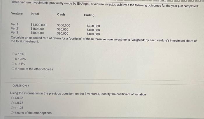 Solved Three venture investments previously made by BKAngel, | Chegg.com