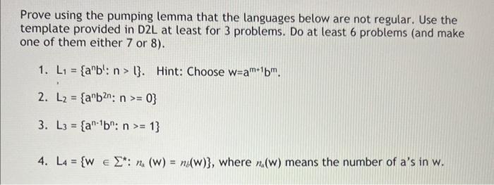 Solved Prove using the pumping lemma that the languages | Chegg.com