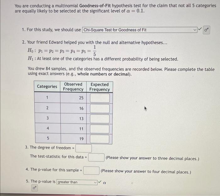 Solved You are conducting a multinomial Goodness-of-Fit | Chegg.com