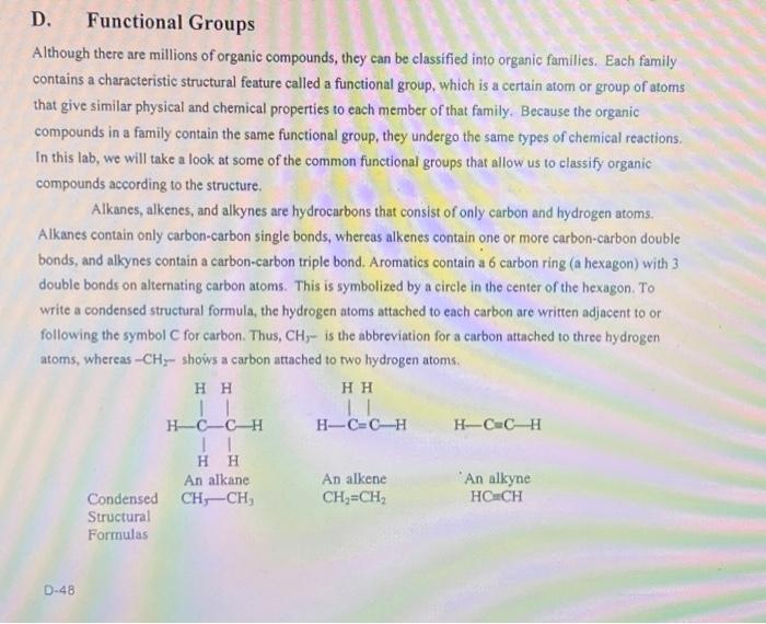 Solved D. Functional Groups Materials: An organie model kit | Chegg.com
