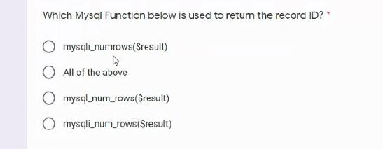 Solved Which Mysql Function below is used to return the | Chegg.com
