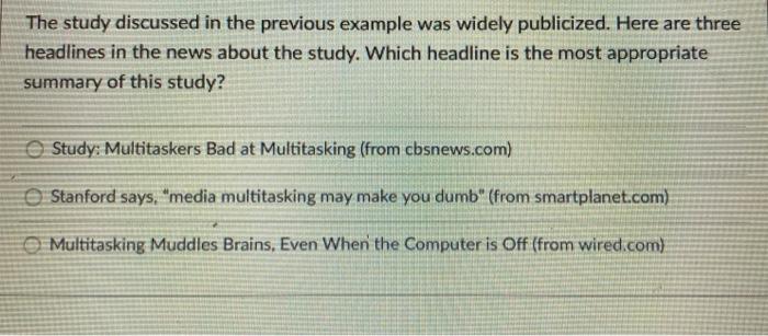 The study discussed in the previous example was | Chegg.com