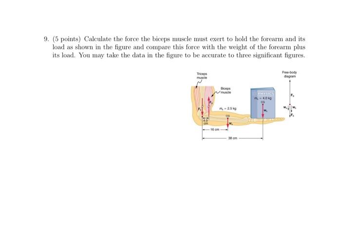 Solved 9. (5 points) Calculate the force the biceps muscle | Chegg.com