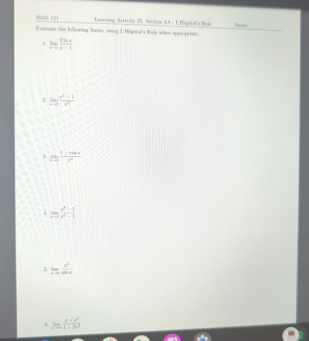 Solved Math 151Learning Activity 25: Section 4.8 - | Chegg.com
