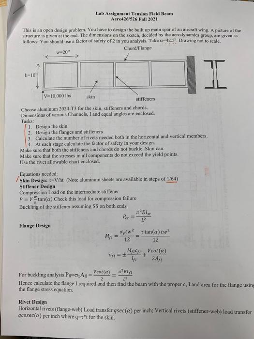 Lab Assignment Tension Field Beam Aere426/526 Fall | Chegg.com