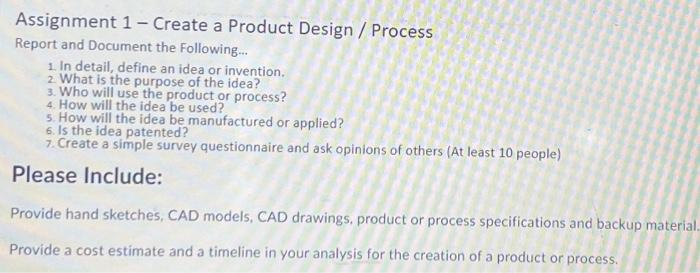 Solved Assignment 1 - Create a Product Design / Process | Chegg.com