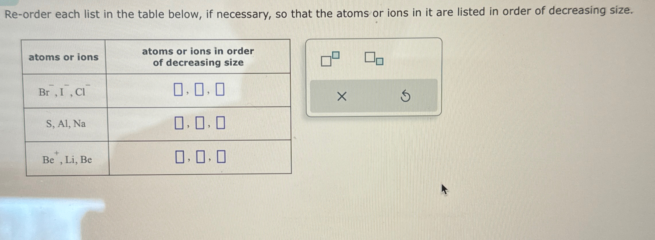 Solved Re-order each list in the table below, if necessary, | Chegg.com