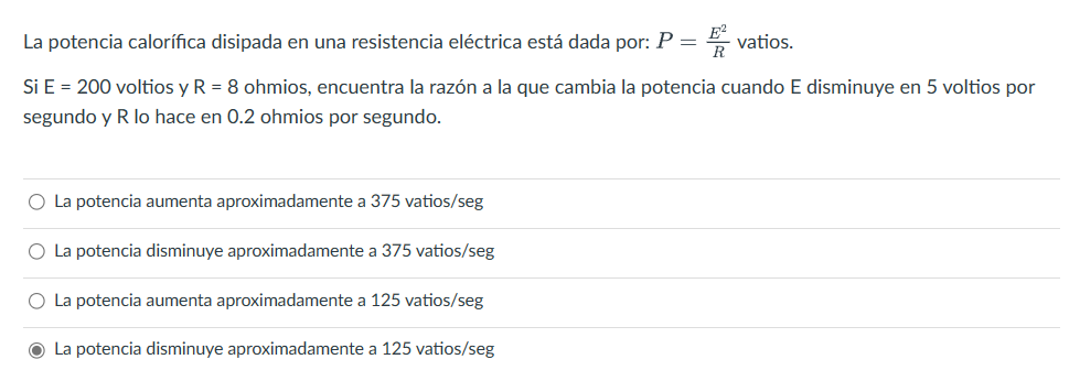 Solved La potencia calorífica disipada en una resistencia | Chegg.com