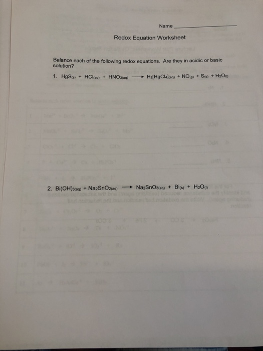 Solved Name Redox Equation Worksheet Balance each of the | Chegg.com