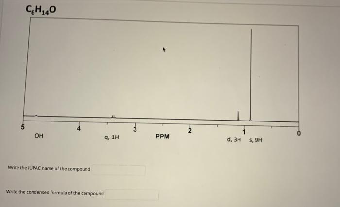 Solved C6H140 5 3 N- OH 9.1H PPM d, 3H S, 9H Write the IUPAC | Chegg.com