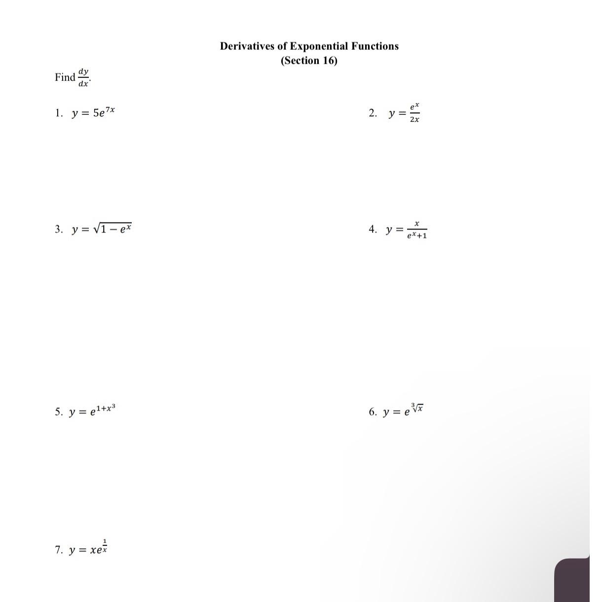Solved Derivatives of Exponential Functions (Section 16)Find | Chegg.com