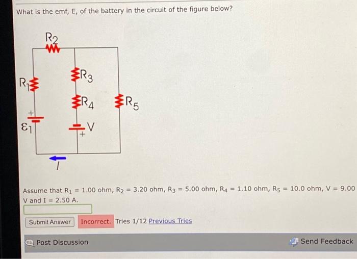 What is the emf, E, of the battery in the circuit of | Chegg.com