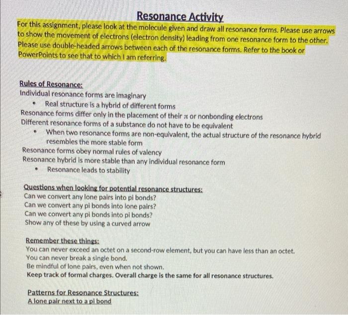 Solved Resonance Activity For this assignment, please look | Chegg.com