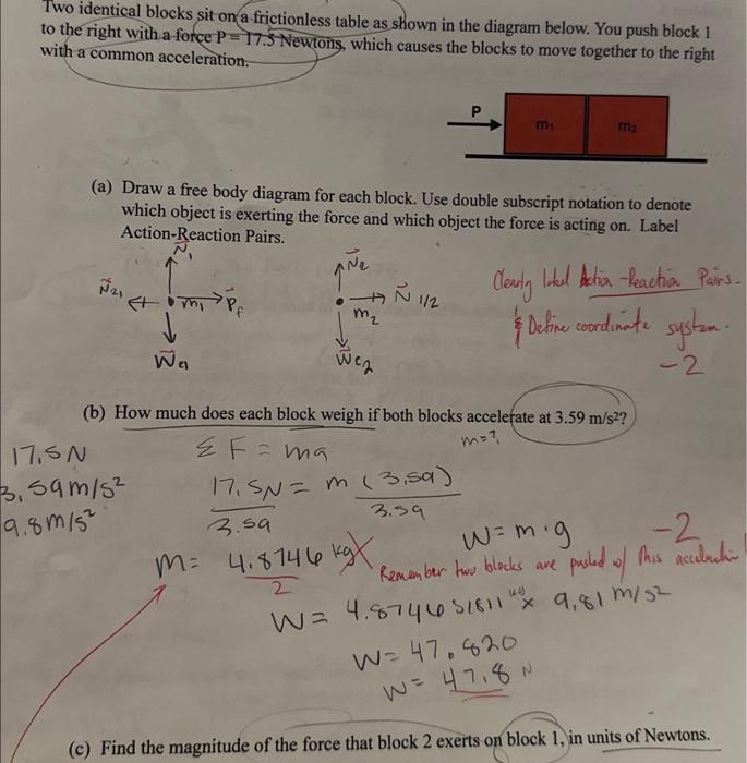 Solved Two identical blocks sit on a frictionless table as | Chegg.com