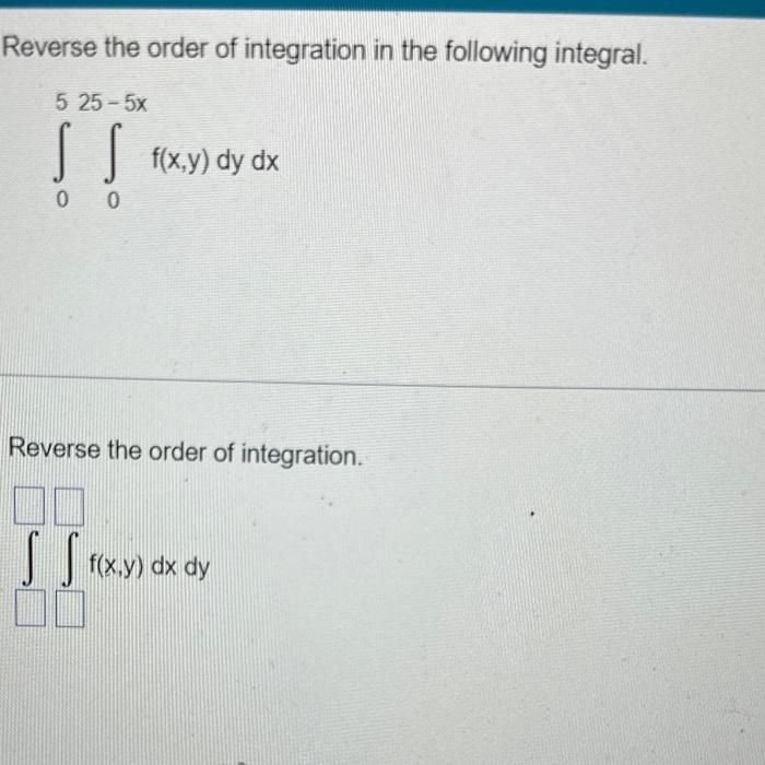 Solved Reverse the order of integration in the following | Chegg.com