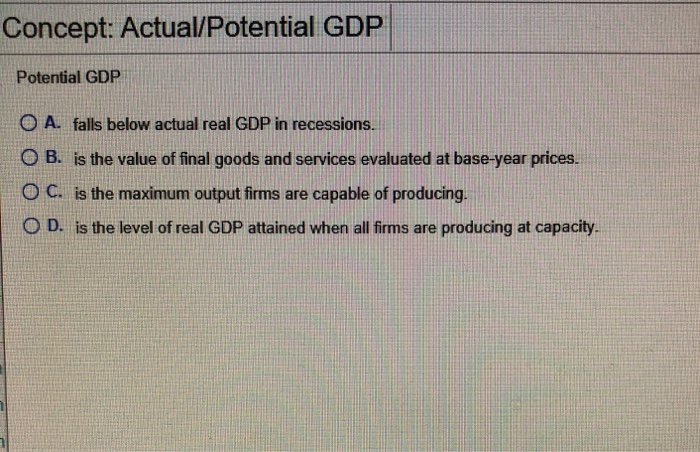 Solved Concept: Actual/Potential GDP Potential GDP O A. | Chegg.com