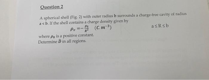 Solved A spherical shell (Fig, 2) with outer radius b | Chegg.com