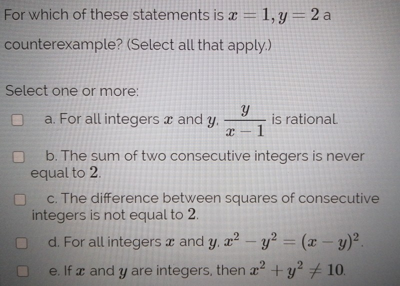 Solved For which of these statements is x = 1, y = 2 a | Chegg.com