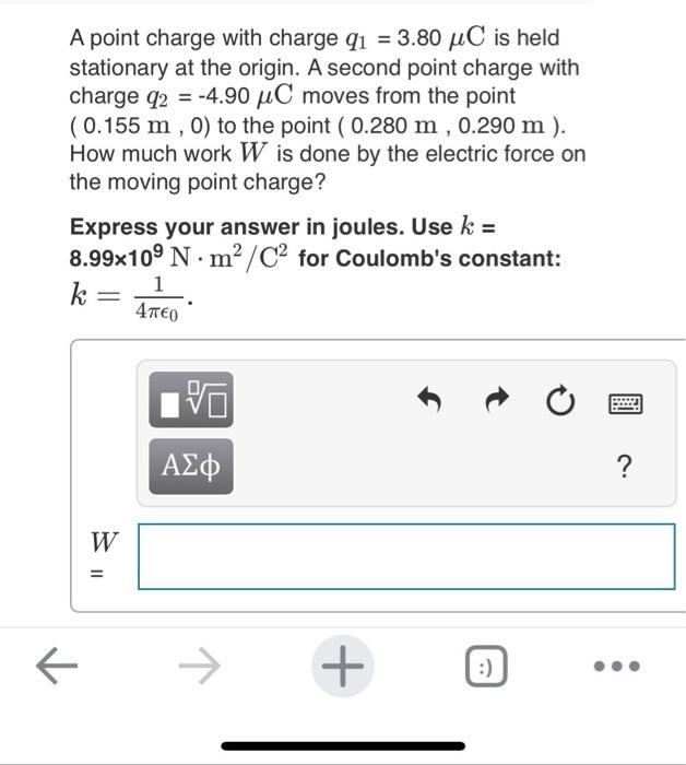 Solved A point charge with charge q1=3.80μC is held | Chegg.com