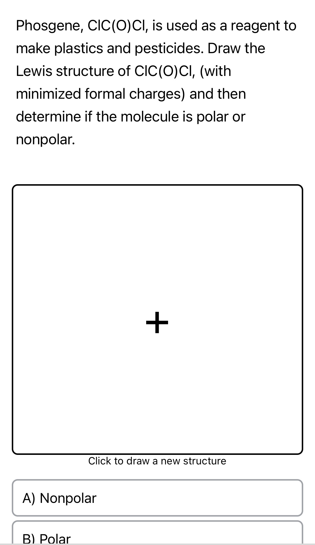 Solved Phosgene, ClC(O)Cl, ﻿is used as a reagent to make | Chegg.com
