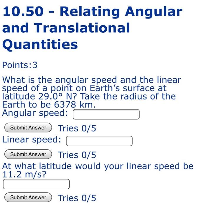 Solved 10.50 - Relating Angular and Translational Quantities | Chegg.com