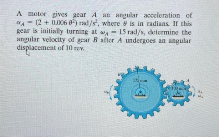 Solved A motor gives gear A an angular acceleration of | Chegg.com
