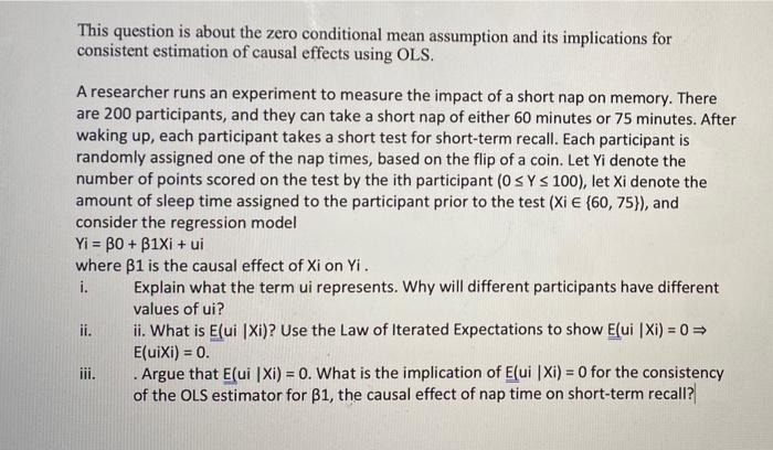 Solved This question is about the zero conditional mean | Chegg.com