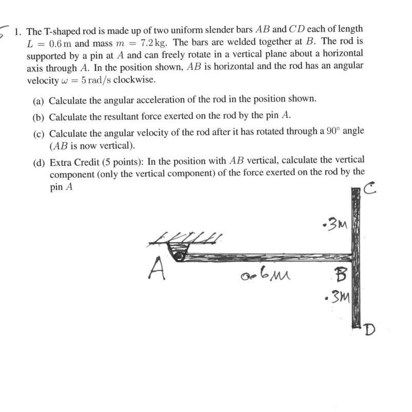 Solved 1. The T-shaped rod is made up of two uniform slender | Chegg.com