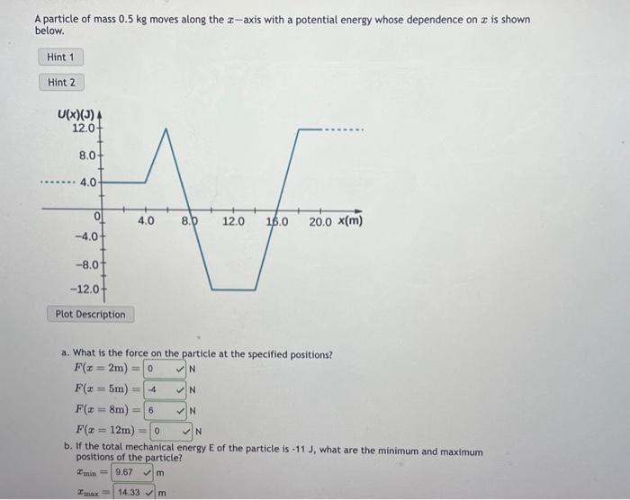 Solved A particle of mass 0.5 kg moves along the x-axis with | Chegg.com