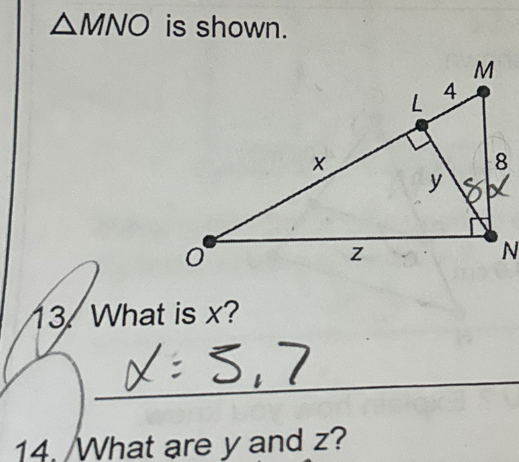 Solved ????MNO ﻿is shown.13. ﻿What is x ?α=3,7What are y | Chegg.com