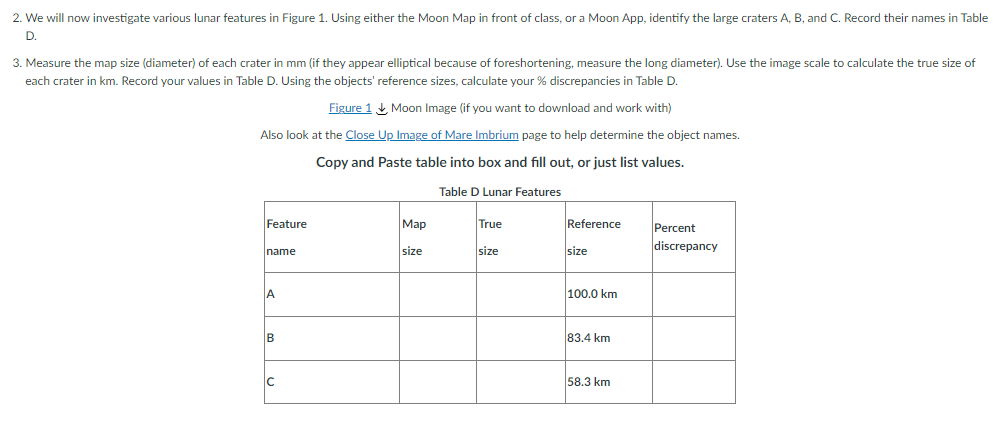Solved We will now investigate various lunar features in | Chegg.com