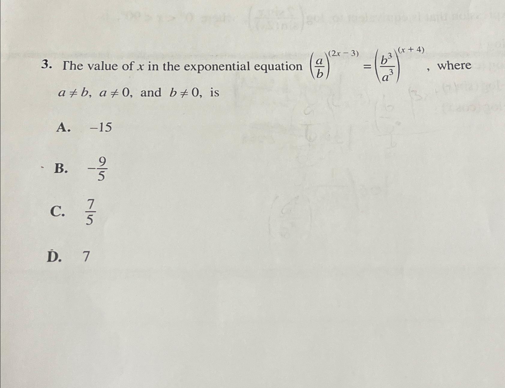 Solved The value of x ﻿in the exponential equation | Chegg.com