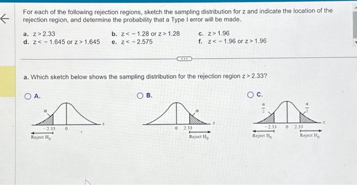 Solved ← For each of the following rejection regions, sketch | Chegg.com