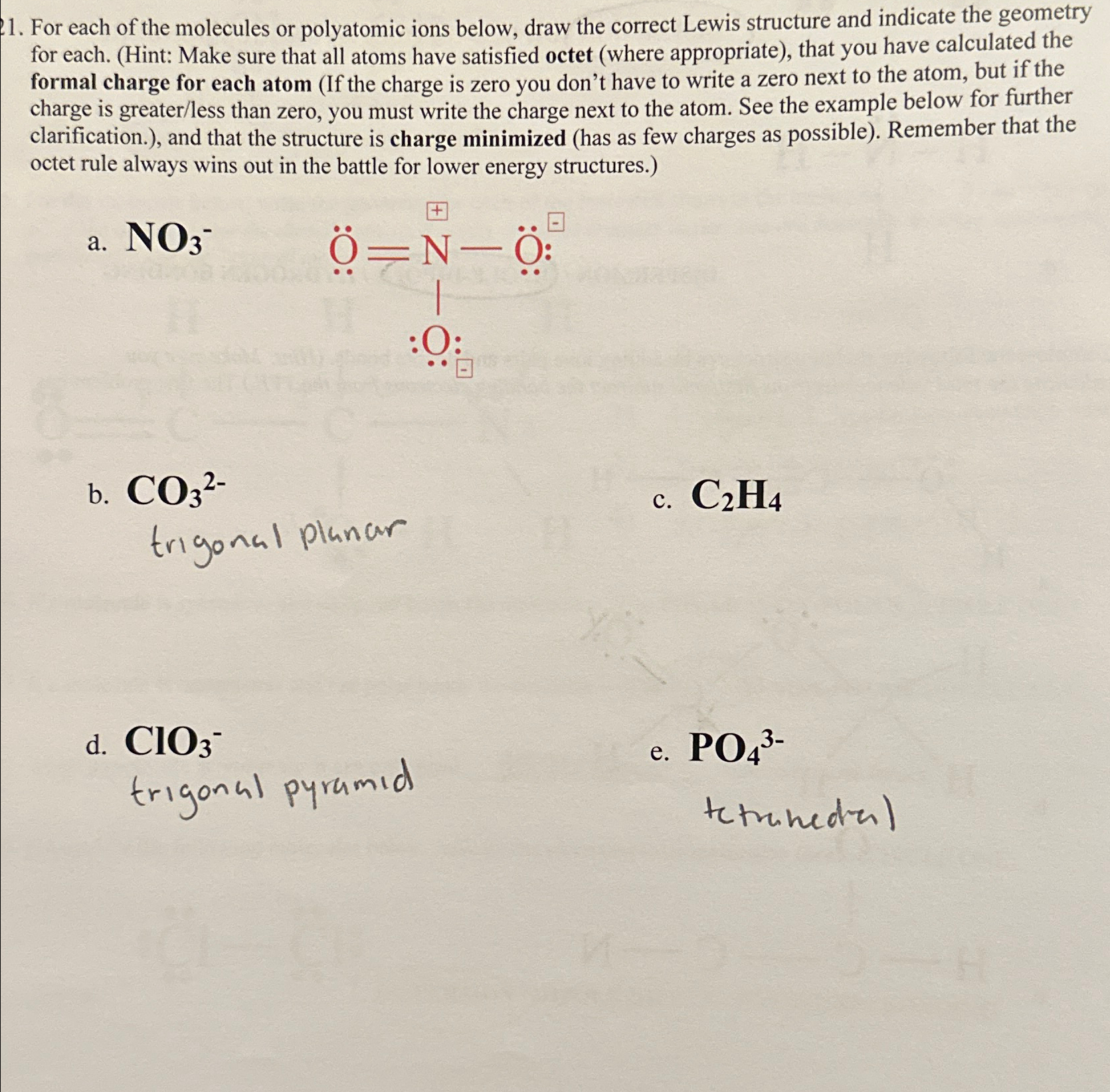 Solved For each of the molecules or polyatomic ions below, | Chegg.com
