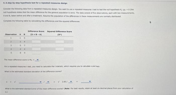 Solved 4. A step-by-step hypothesis test fer a | Chegg.com