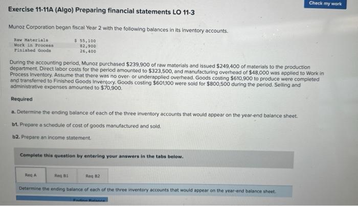 Solved Exercise 11-11A (Algo) Preparing financial statements | Chegg.com